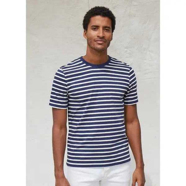 Saint James Plouiderbreton Crew Neck T-shirt - Navy/ecru