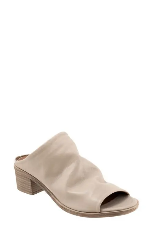 BUENO Leather Block Heel Slide Sandals - Light Grey