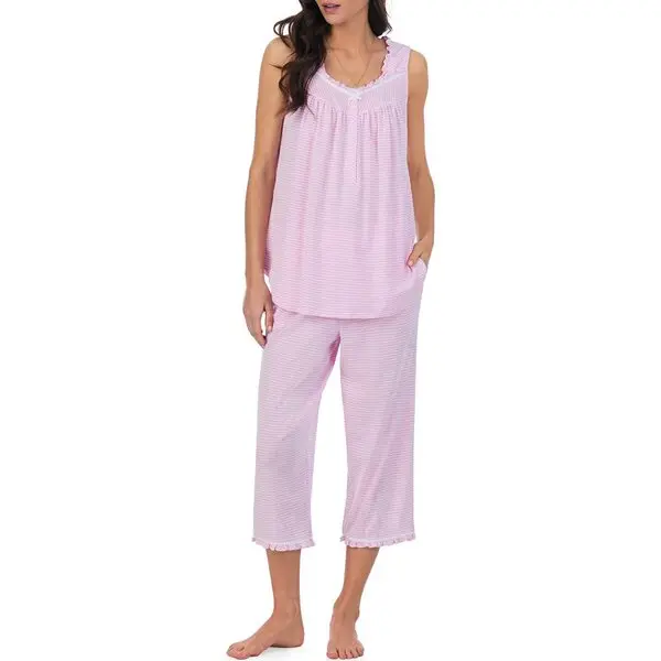 Eileen West Stripe Sleeveless Capri Jersey Pajamas - Pink Stripe
