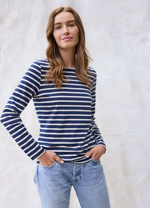 Saint James Minquidame Breton Long Sleeve Striped Shirt - Navy/ecru