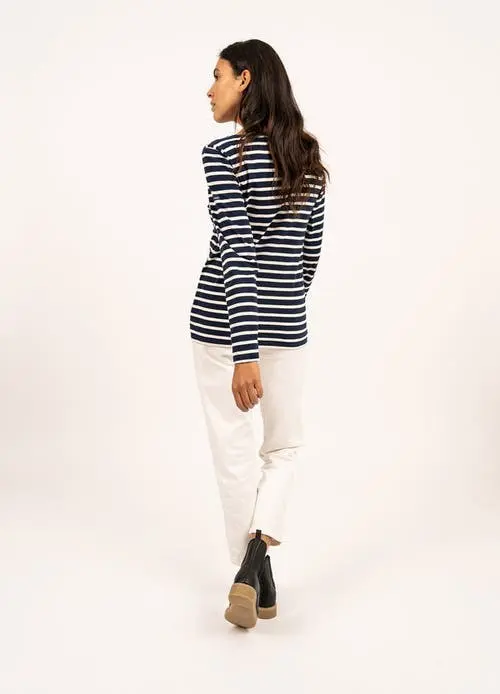 Saint James Minquidame Breton Long Sleeve Striped Shirt - Navy/ecru
