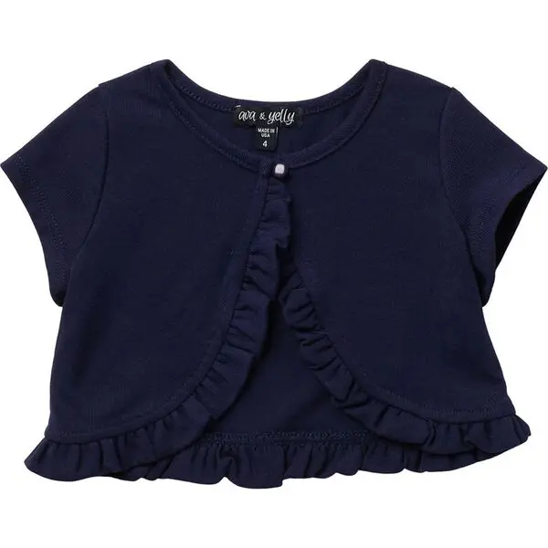 AVA & YELLY Ruffle Edge Cardigan Sweater - Navy