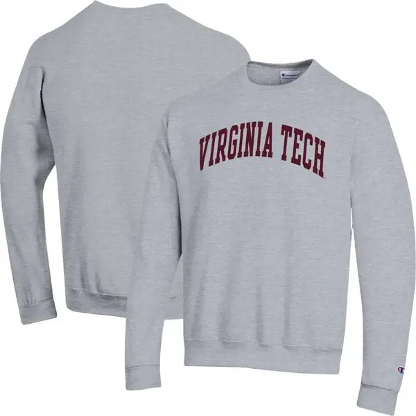 Champion Virginia Tech Hokies Basic Arch Fleece Pullover Sweatshirt - Heather Gray