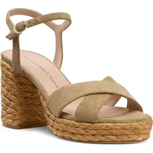 STUART WEITZMAN Dayna Platform 80 Sandal - Golden Olive/natural