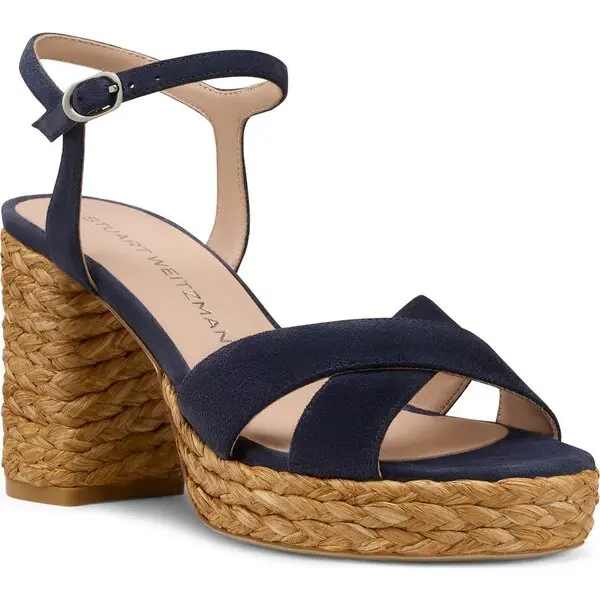 STUART WEITZMAN Dayna Platform 80 Sandal - Nice Blue/natural