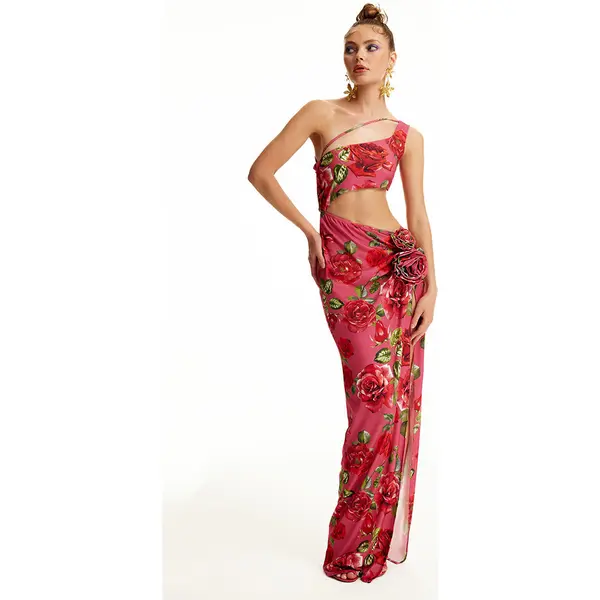 LUNA B Flame Maxi Dress - Printed Fuchsia