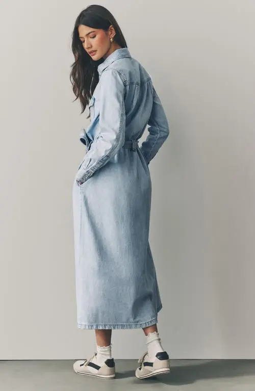 NEXT Tie Waist Long Sleeve Denim Maxi Dress