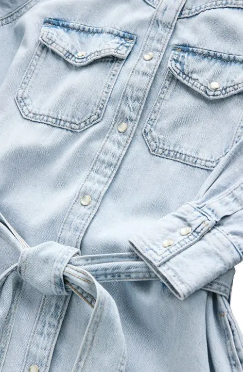 NEXT Tie Waist Long Sleeve Denim Maxi Dress