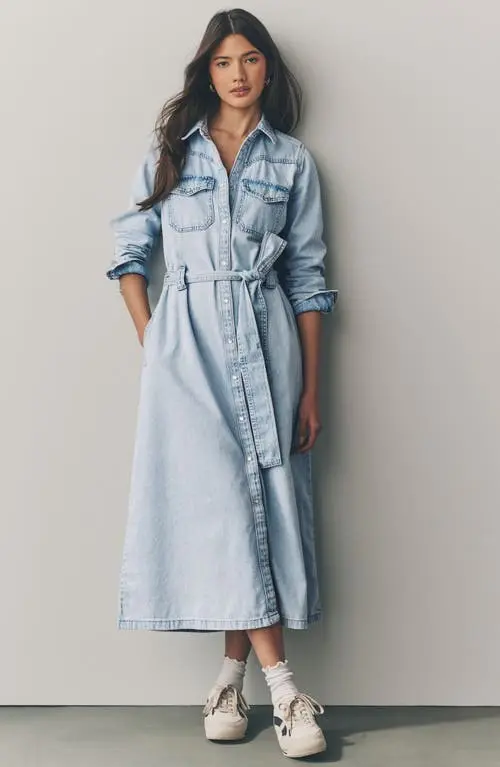 NEXT Tie Waist Long Sleeve Denim Maxi Dress