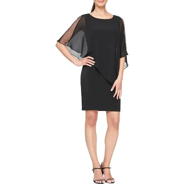 SL FASHIONS Sheath Dress & Embellished Cape Set