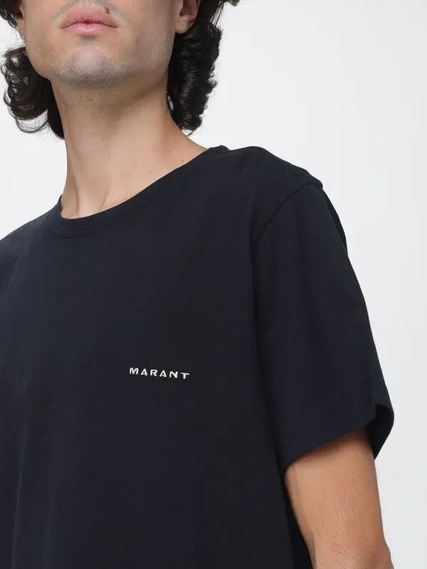Isabel Marant Étoile Crewneck Cotton T-shirt With Contrast Logo And Dropped Shoulders - Black