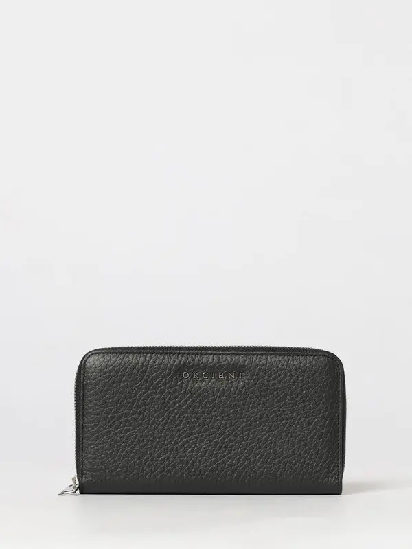 Orciani Large Continental Wallet In Hammered Leather With Zip-around Closure - Black