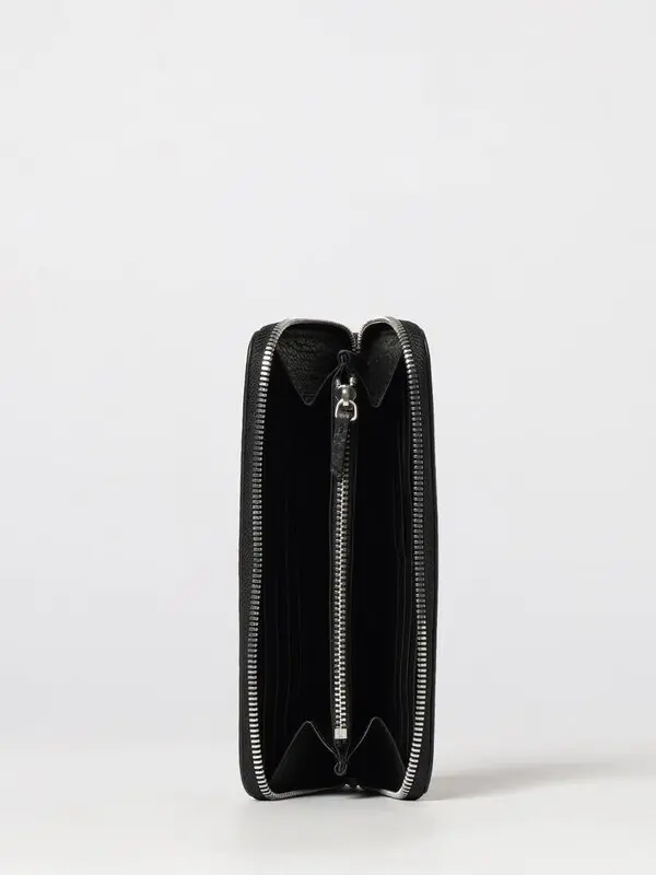 Orciani Large Continental Wallet In Hammered Leather With Zip-around Closure - Black