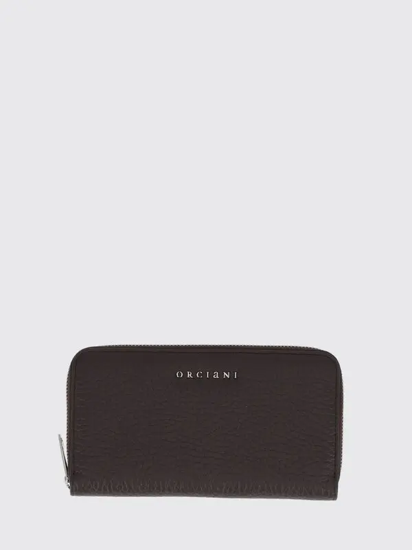 Orciani Large Continental Wallet In Hammered Leather With Zip-around Closure - Dark