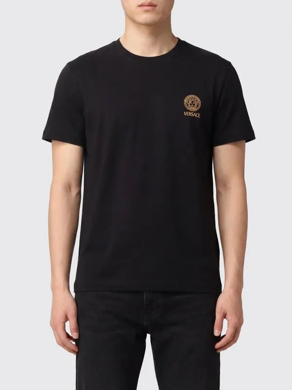 Versace Short-sleeved Slim Fit T-shirt In Cotton With Medusa Logo