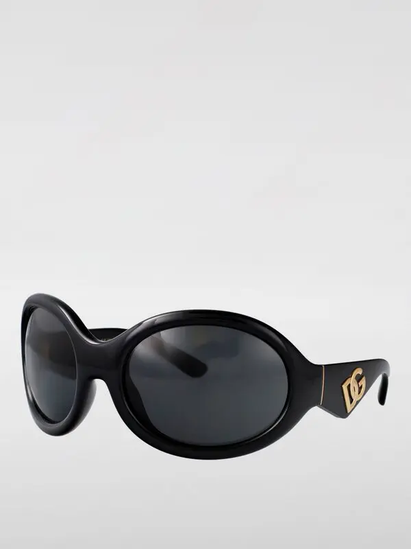 Dolce & Gabbana Oval Sunglasses With Gold Tone Dg Logo - Black