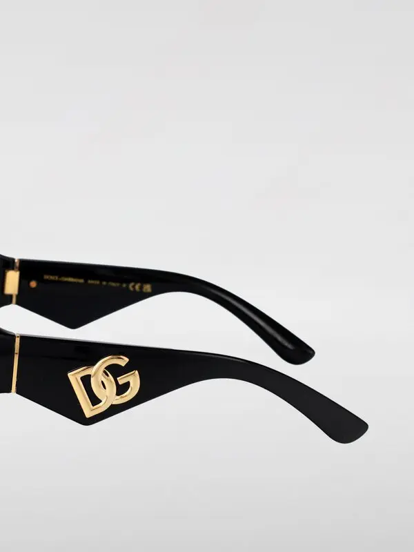Dolce & Gabbana Oval Sunglasses With Gold Tone Dg Logo - Black