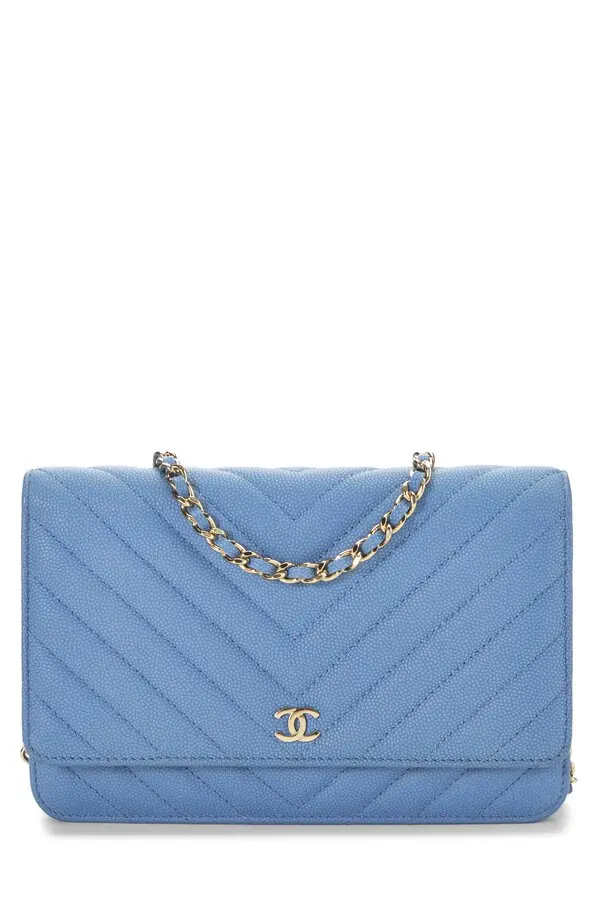 Chanel Caviar Chevron Wallet On Chain - Blue