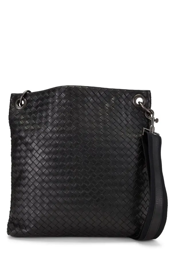 Bottega Veneta Intrecciato Flat Messenger Bag - Black