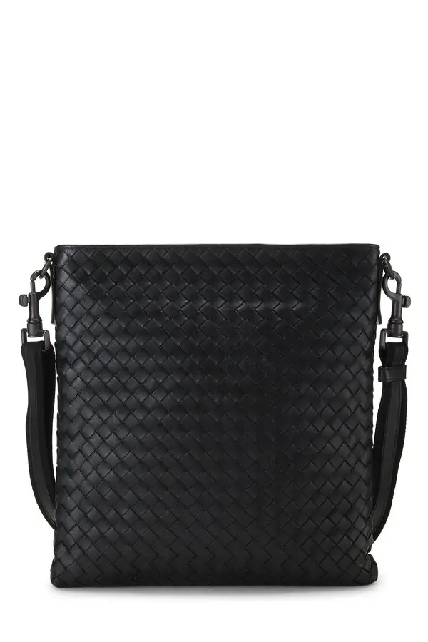 Bottega Veneta Intrecciato Flat Messenger Bag - Black