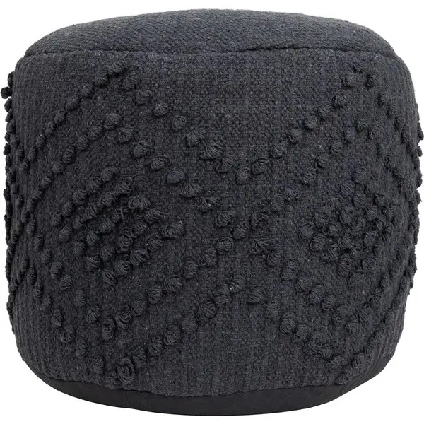 NORTHLIGHT Woven Cotton Textured Round Pouf14" - Gray