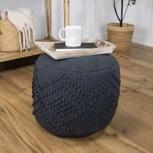 NORTHLIGHT Woven Cotton Textured Round Pouf14"