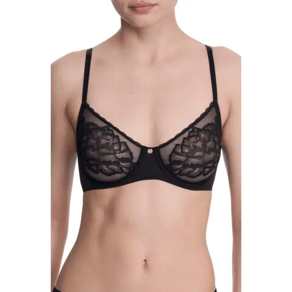 Natori Flora Unlined Lace Balconette Underwire Bra - Black