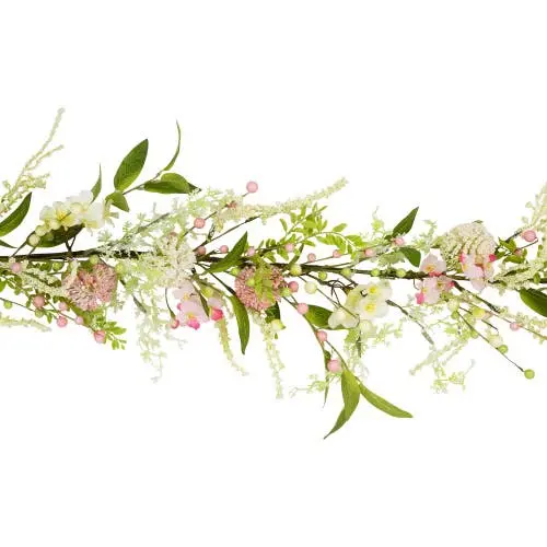 NORTHLIGHT Hydrangea And Berry Floral Spring Garland5' And White