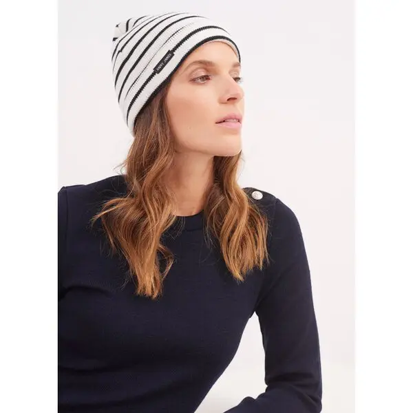 Saint James Striped Wool Blend Beanie - Ivory /navy