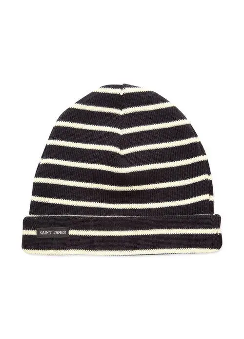 Saint James Striped Wool Blend Beanie - Navy /ivory
