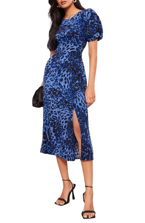 FRIENDS LIKE THESE Leopard Print Ruched Midi Dress - Blue