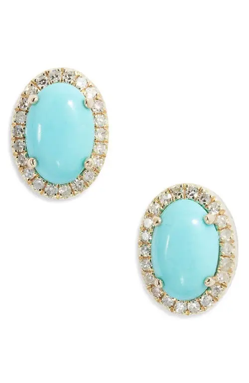 Meira T Diamond And Turquoise Stud Earrings - Turquoise/yellow Gold