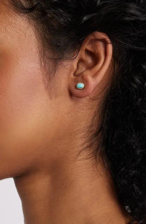 Meira T Diamond And Turquoise Stud Earrings