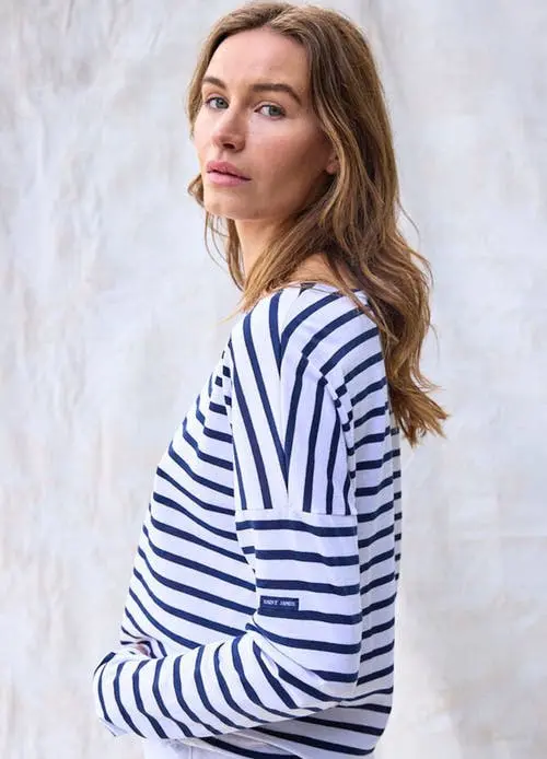 Saint James Minquiers Drop Ii Drop-shoulder Breton Striped Shirt - White/navy