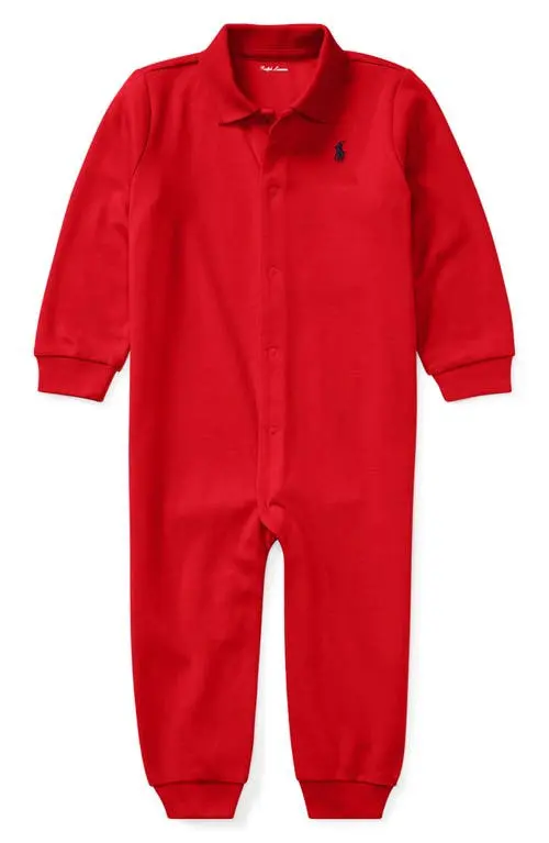 Ralph Lauren Solid Cotton Interlock Polo Romper - Red