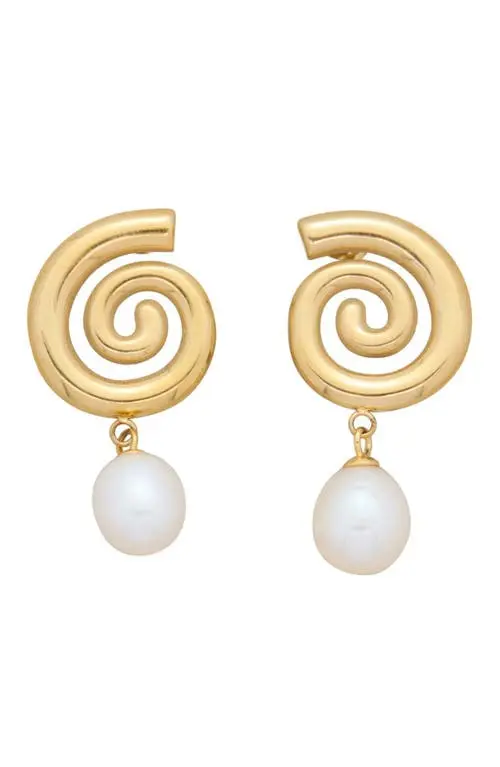 ST. MORAN Swirl Freshwater Pearl Drop Earrings - Gold