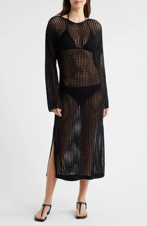 525 America Christie Open Stitch Long Sleeve Cover-up Maxi Dress