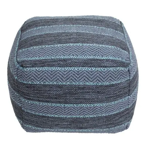 NORTHLIGHT Striped Woven Cotton Square Pouf14"
