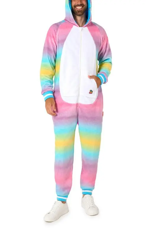 Opposuits Unicorn Hooded Fleece Jumpsuit - Pink/ White Multi