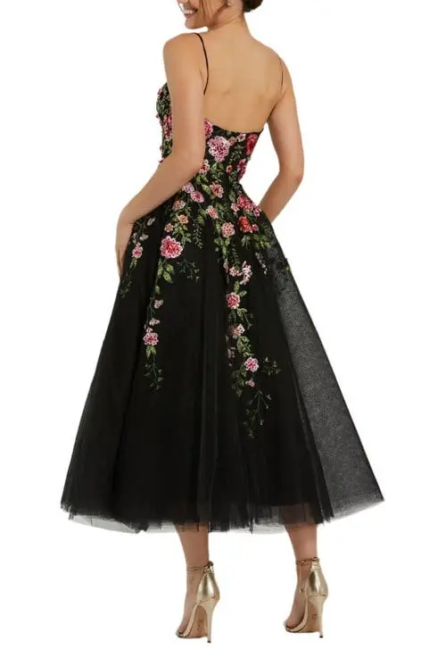 Mac Duggal Bustier Floral A-line Dress - Black Multi