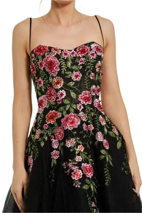 Mac Duggal Bustier Floral A-line Dress - Black Multi