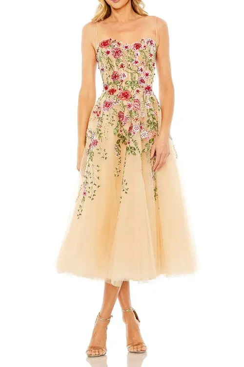 Mac Duggal Bustier Floral A-line Dress - Nude Multi