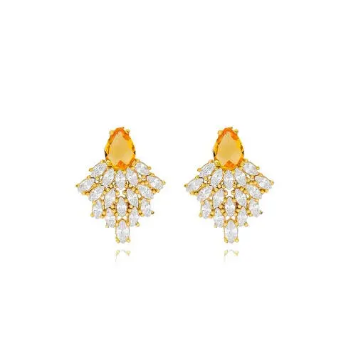 MAZIN JEWELS Citrine And Cubic Zirconia Earrings - Gold