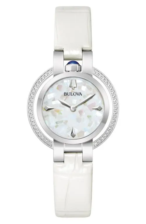 Bulova Rubaiyat Sapphire Leather Strap Watch - Silver-tone