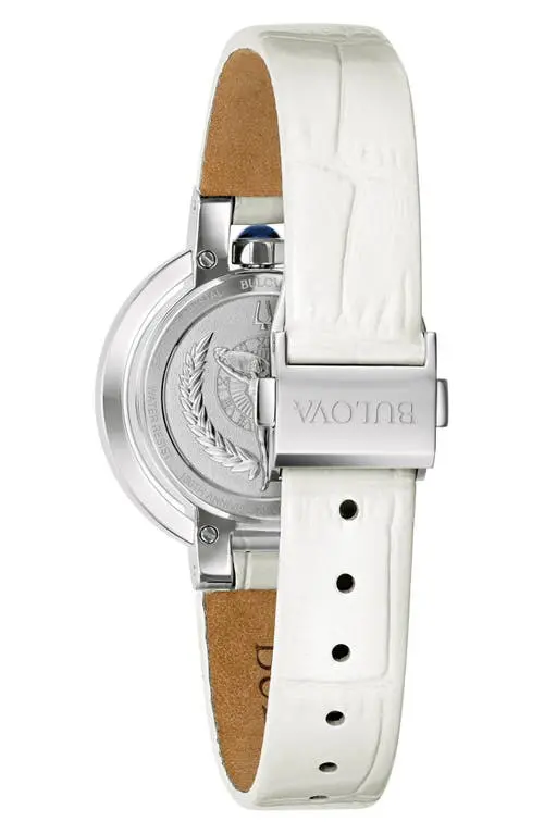 Bulova Rubaiyat Sapphire Leather Strap Watch - Silver-tone