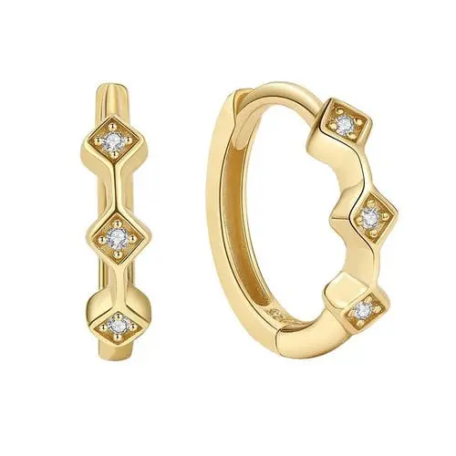 MAZIN JEWELS Triple Stone Huggie Earrings - Gold