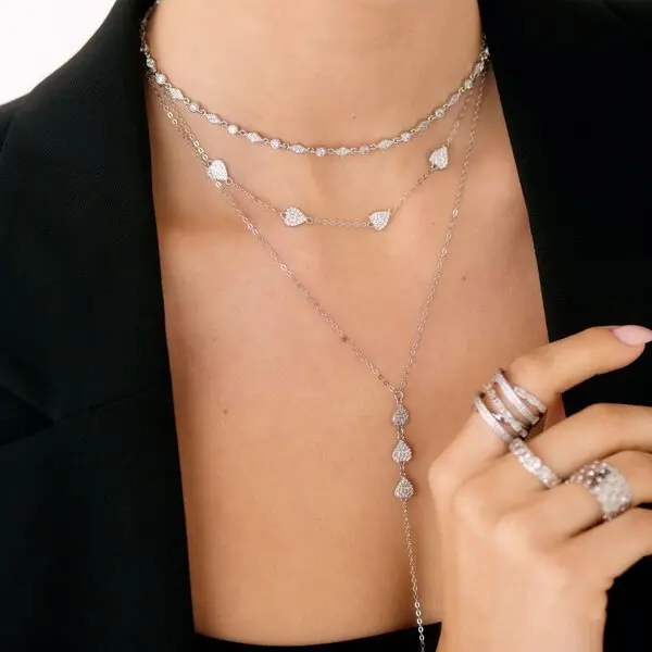 MAZIN JEWELS Pavé Heart Lariat - Silver