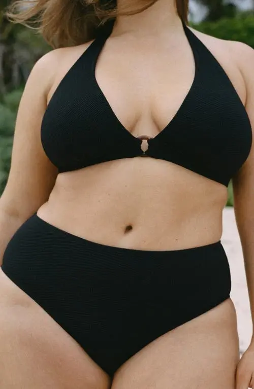 Mango Textured Bikini Top - Black