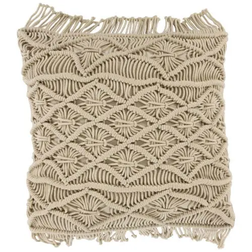 NORTHLIGHT 18" Natural Cotton Handmade Macrame Square Throw Pillow - Ivory