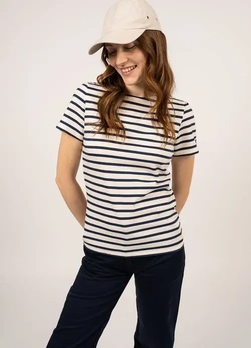 Saint James Etrille Ii Short Sleeve Breton Stripe Tee - Ecru/navy